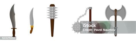 단검 공과 사슬 도리깨 샛별 도끼 벡터 세트가 있는 고대 무기 강철에 대한 스톡 벡터 아트 및 기타 이미지 강철 검 경쟁 Istock