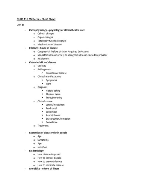 Nurs 116 Midterm Cheat Sheet Pdf T Helper Cell Immune System