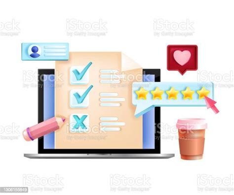 온라인 벡터 설문 조사 인터넷 피드백 디지털 설문지 양식 개념 노트북 화면 별 0명에 대한 스톡 벡터 아트 및 기타 이미지