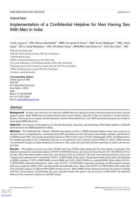PDF Implementation Of A Confidential Helpline For Men Having Sex With Men In India