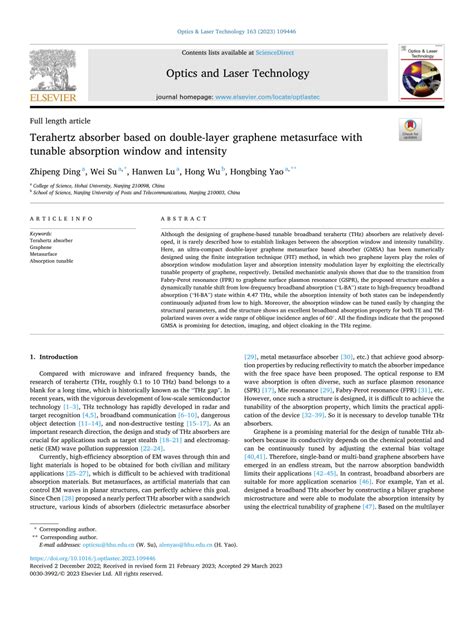 Pdf Terahertz Absorber Based On Double Layer Graphene Metasurface