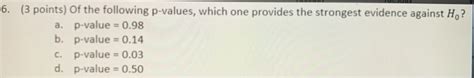 Solved 6 3 Points Of The Following P Values Which One