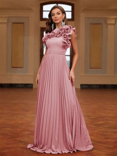 Shein Belle Ladies Formal Dress For Evening Party Sun Pleated With
