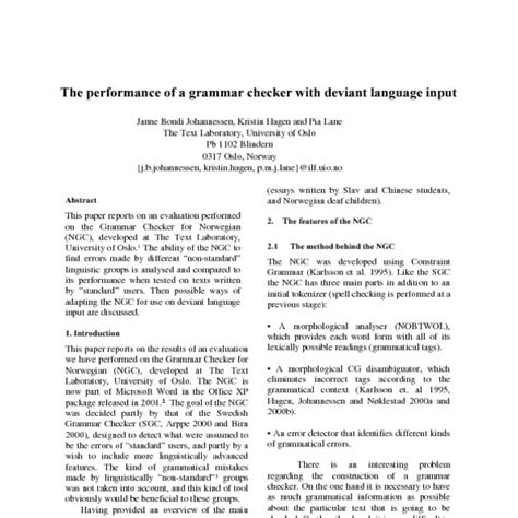 The Performance Of A Grammar Checker With Deviant Language Input Acl Anthology
