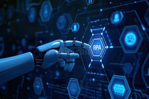 Robotic Hand Pointing To Rpa Interface In Futuristic Blue Digital