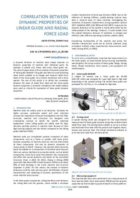 Correlation Between Dynamic Properties Of Linear Guide And Radial Force Load Mm Science Journal