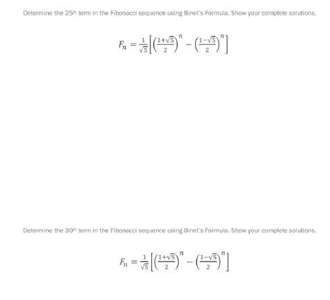 Determine The 25th Term In The Fibonacci Sequence Using Binets Formula