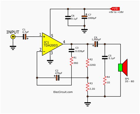 TDA2003 10W Audio Amplifier Circuit ElecCircuit Com