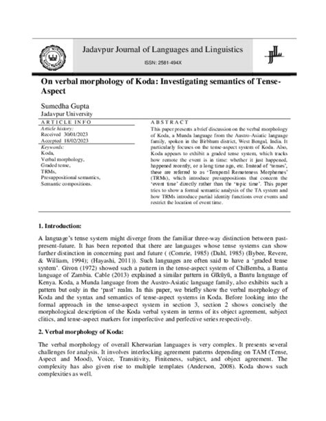 pdf on verbal morphology of koda investigating semantics of tense aspect