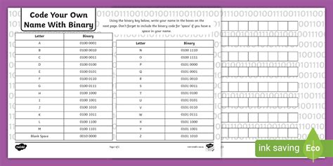 Code Your Own Name With Binary Worksheet Teacher Made