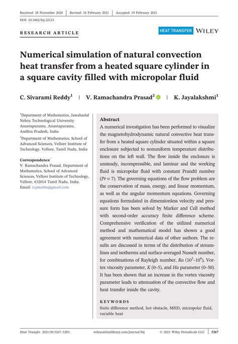 Numerical Simulation Of Natural Convection Heat Transfer From A Heated Square Cylinder In A