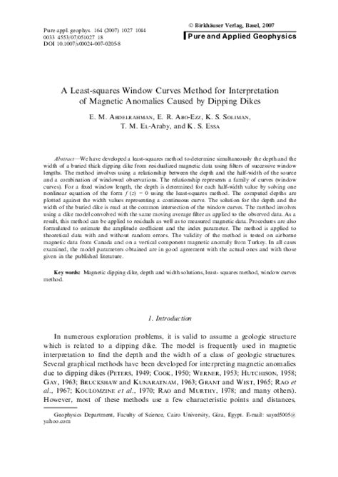 Pdf A Least Squares Window Curves Method For Interpretation Of
