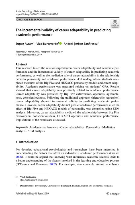 Pdf The Incremental Validity Of Career Adaptability In Predicting