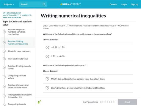 Khan Academy Practice Writing Numerical Inequalities Unknown Type For 5th 7th Grade Lesson