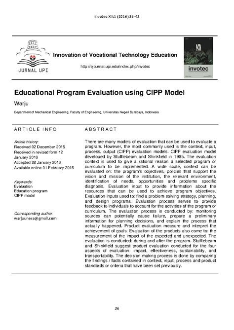 Cipp Model Evaluation Of Vocational Technology Education Programs Studocu
