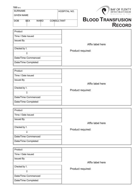 Blood Transfusion Record Printable Pdf Download