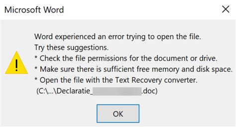 fix word experienced an error trying to open the file windows 10