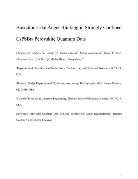 Pdf Biexciton Like Auger Blinking In Strongly Confined Cspbbr3