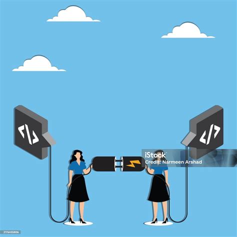 Programmer Connect Socket Between Coding Program Stock Illustration