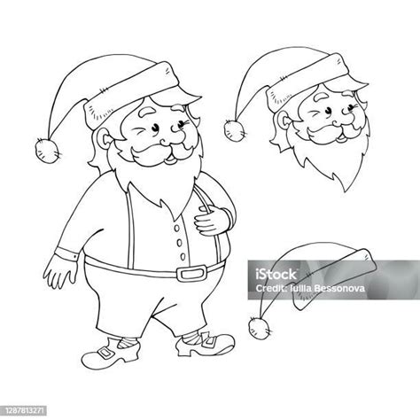산타 클로스 벡터 윤곽 손 그린 그림 새해와 크리스마스 낙서 스타일 스케치의 문자를 윤곽 인사말 카드 캘린더 인쇄물 어린이 색칠 공부 12월 31일에 대한 스톡 벡터 아트