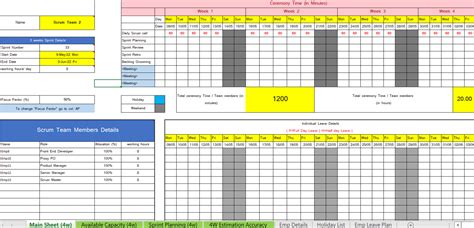 4 Week Sprint Capacity Planning Template Mon To Fri ExcelTemplateWorld