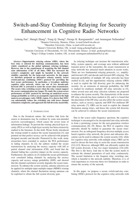 Pdf Switch And Stay Combining Relaying For Security Enhancement In Cognitive Radio Networks