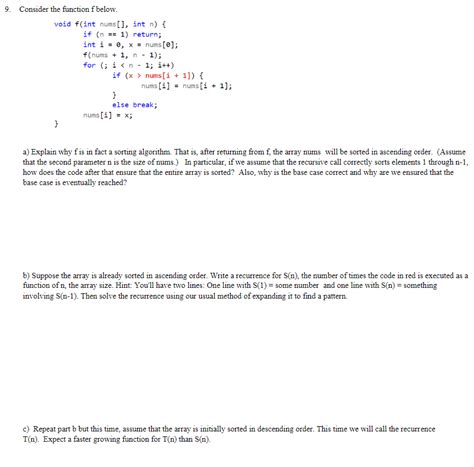 Solved 9 Consider The Function F Below Void Fint Nums