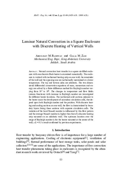 Pdf Laminar Natural Convection In A Square Enclosure With 83