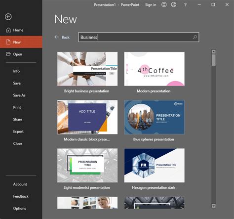 new tab of backstage view in powerpoint 365 for windows