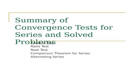 ppt summary of convergence tests for series and solved problems