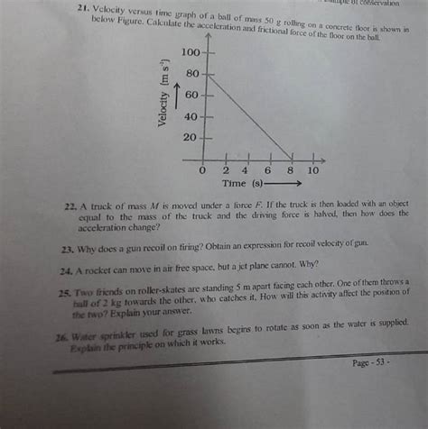 21 Velocity Versus Time Graph Of A Ball Of Mass 50 G Rolling On A Concre