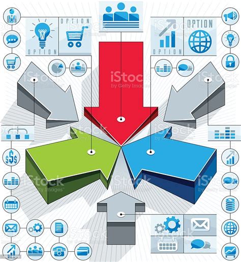 센첸 인포그래픽 컴포지션 3d 가리키는 화살표가 대상쪽으로 센터 0명에 대한 스톡 벡터 아트 및 기타 이미지 0명 3차원