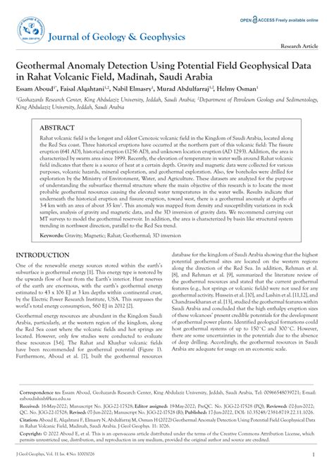 PDF Geothermal Anomaly Detection Using Potential Field Geophysical Data In Rahat Volcanic
