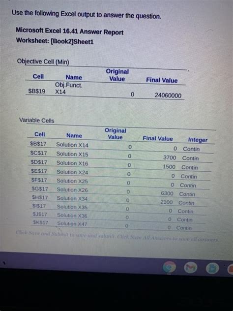 Solved Use The Following Excel Output To Answer The