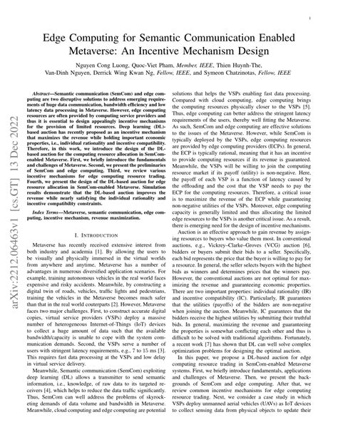 Pdf Edge Computing For Semantic Communication Enabled Metaverse An