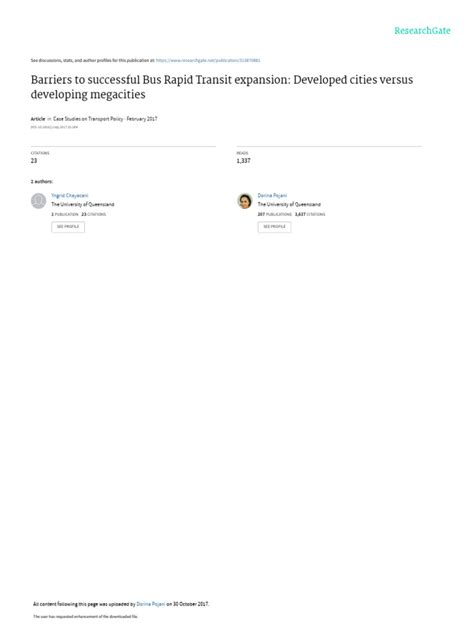 Barriers To Successful Bus Rapid Transit Expansion Pdf Public Transport Lima