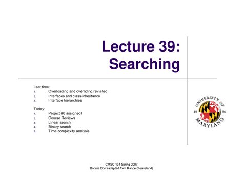 Linear Search Binary Search Time Complexity Analysis Cmsc 131 Docsity