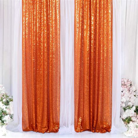 Shinybeauty Orange Sequin Backdrop Curtains 2 Panels