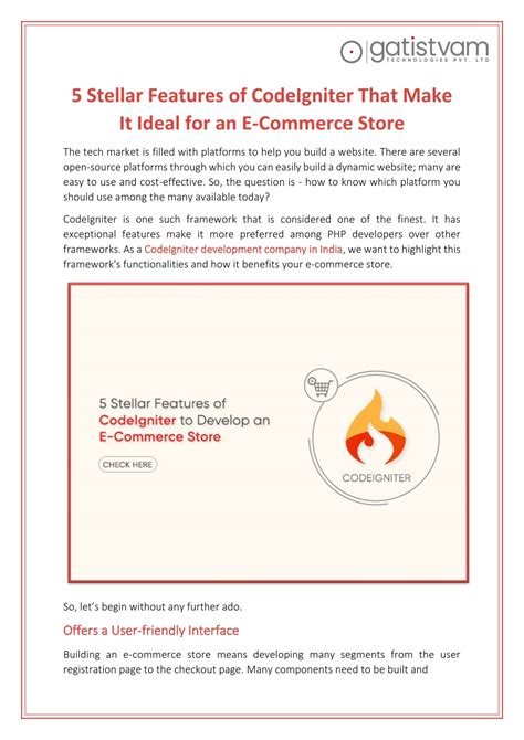 PPT 5 Features Of CodeIgniter That Makes It Perfect For An E Commerce Store PowerPoint