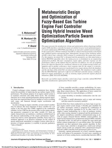 Pdf Metaheuristic Design And Optimization Of Fuzzy Based Gas Turbine Engine Fuel Controller