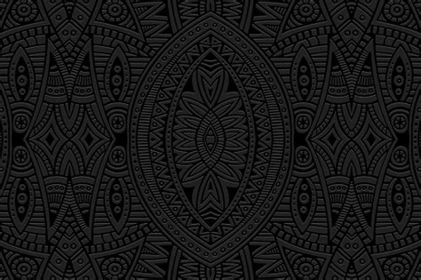 엠보싱 창조적 인 검은 배경 표지 디자인 기하학적 3d 패턴 프레스 페이퍼 가죽 보헤미안 핸드메이드 부족 색 동양 아시아 인도 멕시코 아즈텍의 민족적 동기 3차원 형태에