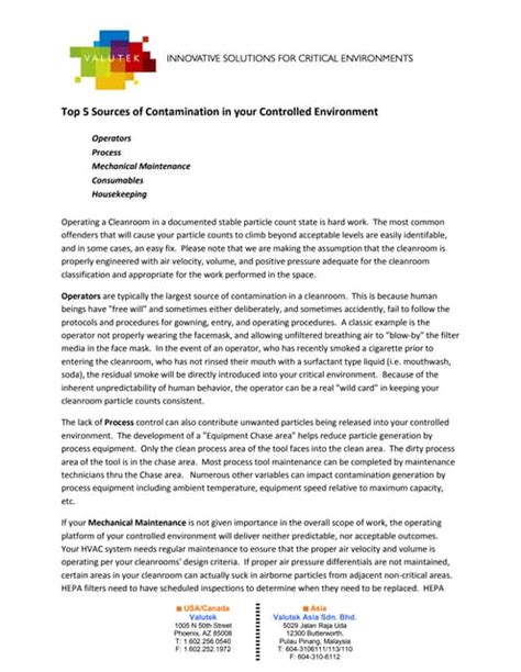 Top 5 Sources Of Cleanroom Contamination Pdf Indoor Environmental