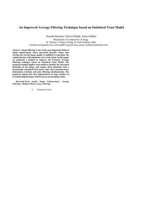 pdf an improved average filtering technique based on statistical