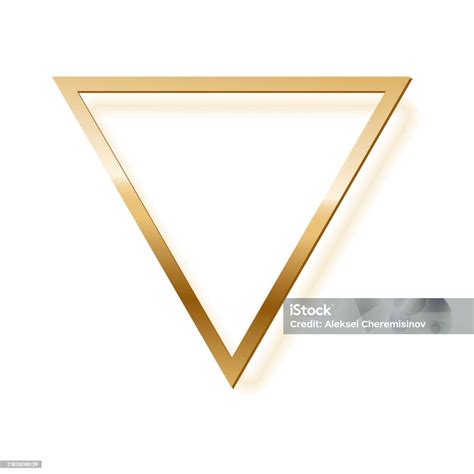 흰색 배경에 황금 삼각형 사진 프레임입니다 골드 버튼 그림 그림 카드를 위한 빈 공간 3d 현실적인 빈 템플릿 벡터 일러스트 레이 션 간단한 객체 모형 0명에 대한 스톡