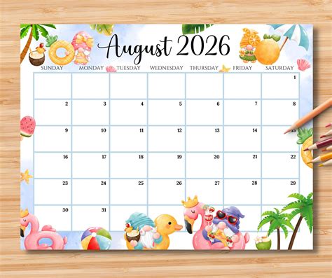 August 2026 Calendar Cute
