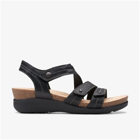 Womens Calenne Clara Black Wedge Sandals Clarks