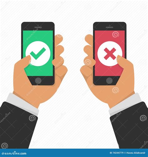Smartphones With Checkmarks Set Stock Vector Illustration Of Hand Mark