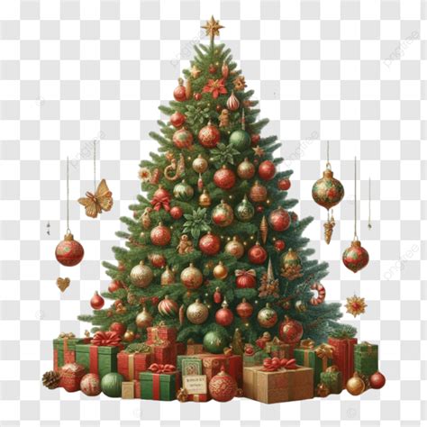 생생한 장식품과 반짝이는 조명을 보여주는 아름답게 장식된 크리스마스 트리의 투명한 이미지 휴일 크리스마스 메리 그린 선물 나무 생생한 장식품과 반짝이는 조명을 보여주는