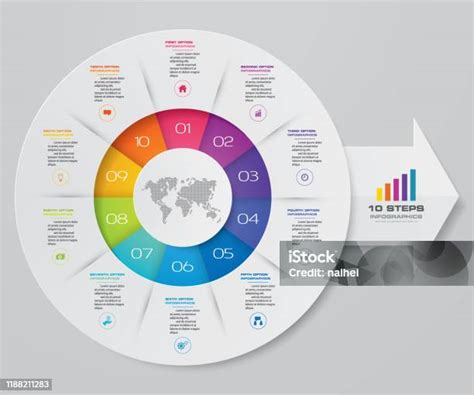 화살표 인포 그래픽 디자인 요소와 10 단계 원형 차트 원 차트 0명에 대한 스톡 벡터 아트 및 기타 이미지 0명 개념 Istock