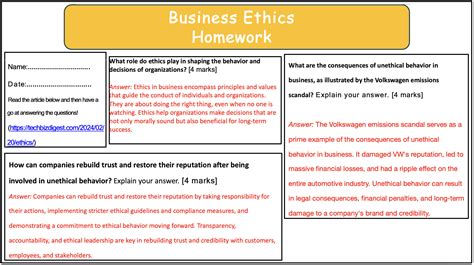 Business Ethics Homework Teaching Resources